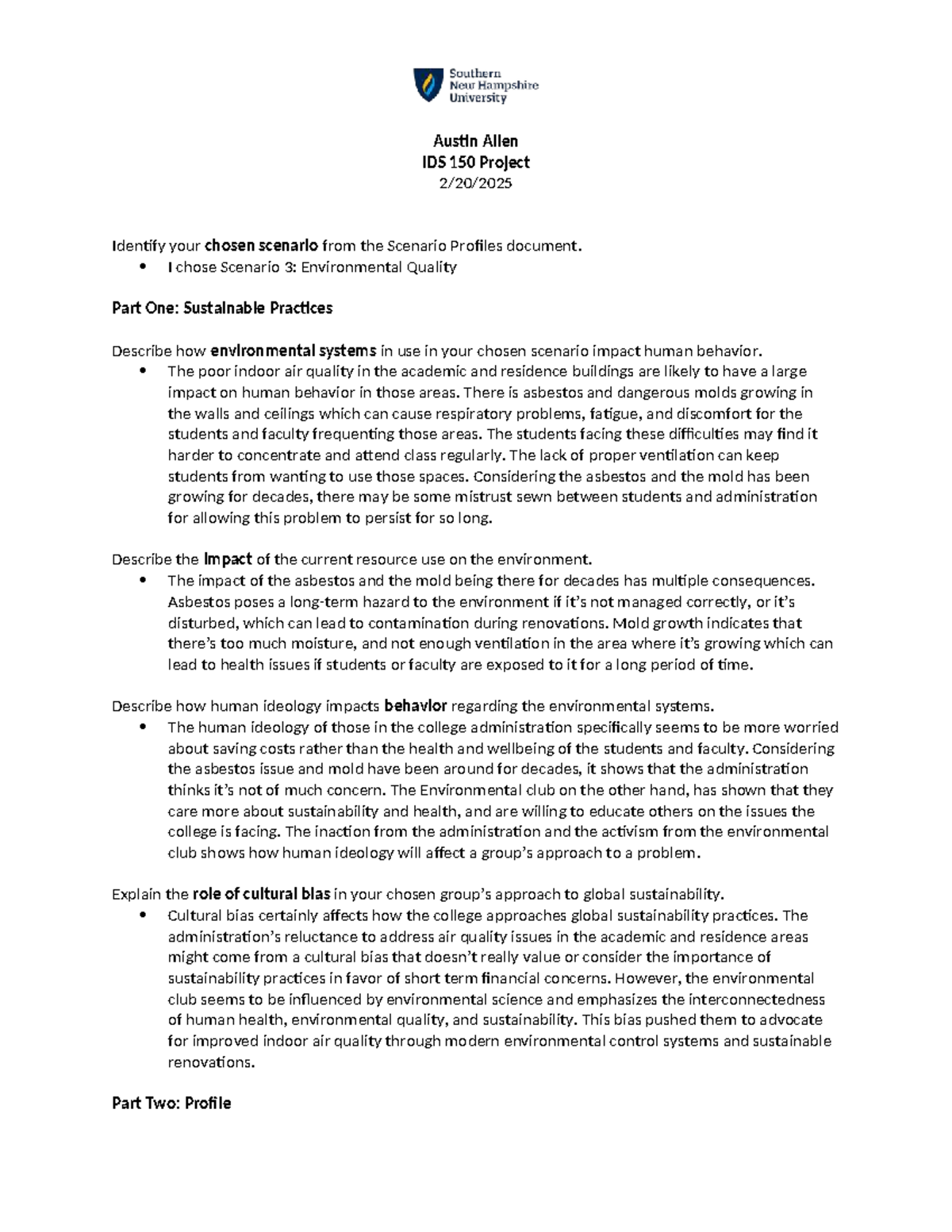 IDS 150 Project: Sustainable Practices & Action Steps for Scenario 3 ...