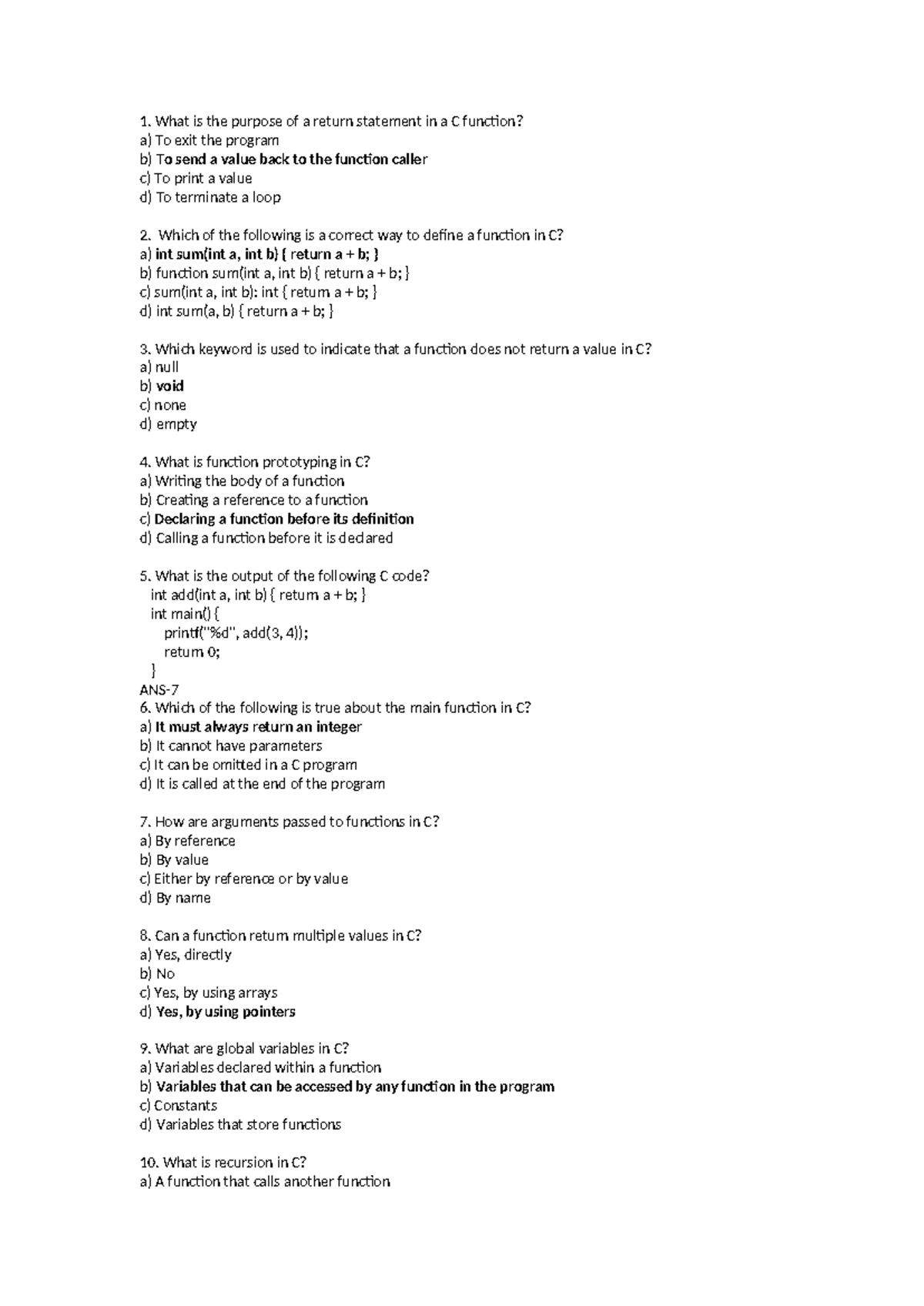 C Programming Lab Material: Understanding Functions and Return ...
