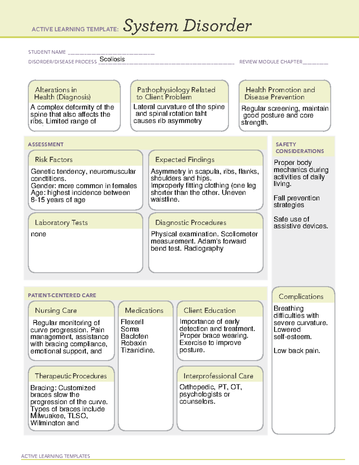 Scoliosis - ATI Active Learning Template for Nursing Students - Studocu