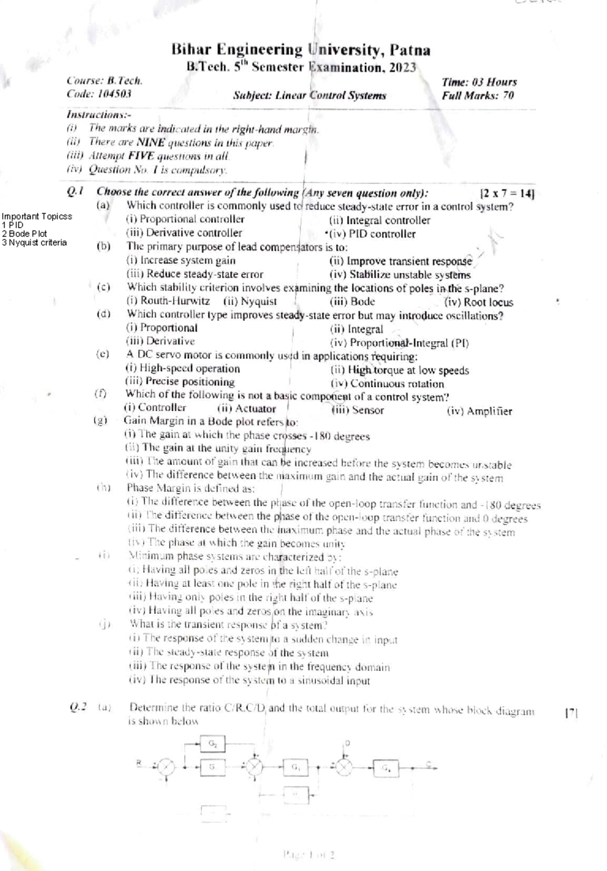 Bihar Engineering University B.Tech 5th Sem ECE 2021 Batch PYQ - Studocu