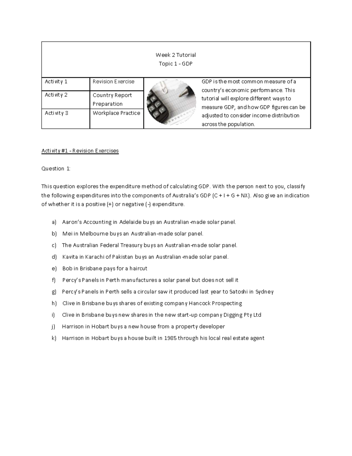 Topic 1 GDP - Questions - Notes - Week 2 Tutorial Topic 1 - GDP ...