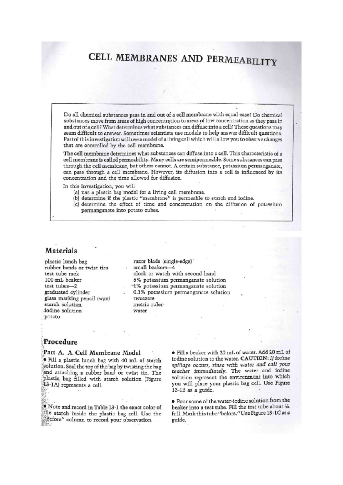 Cell Membrane & Permeability - Practical Formative Assessment - Studocu