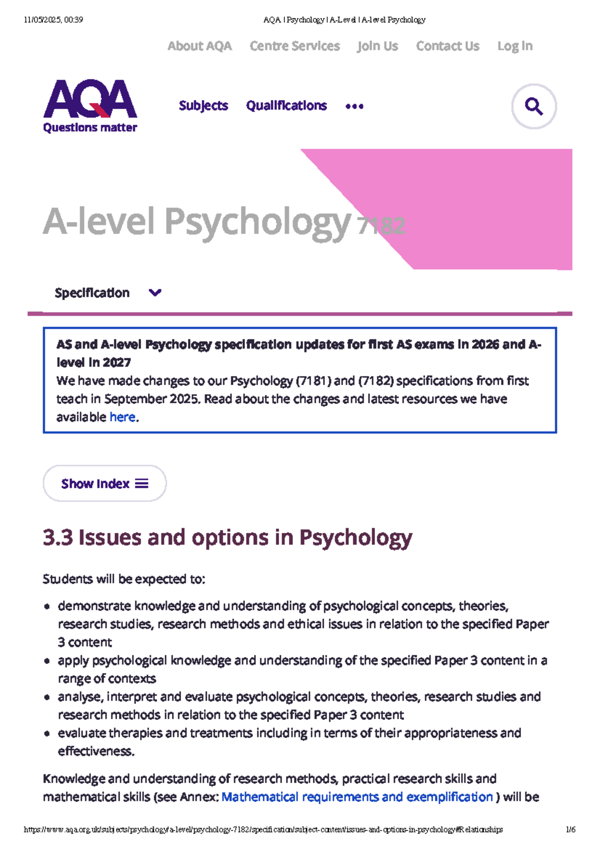 AQA Psychology A-Level (7181 & 7182) Specification Updates for 2026 ...