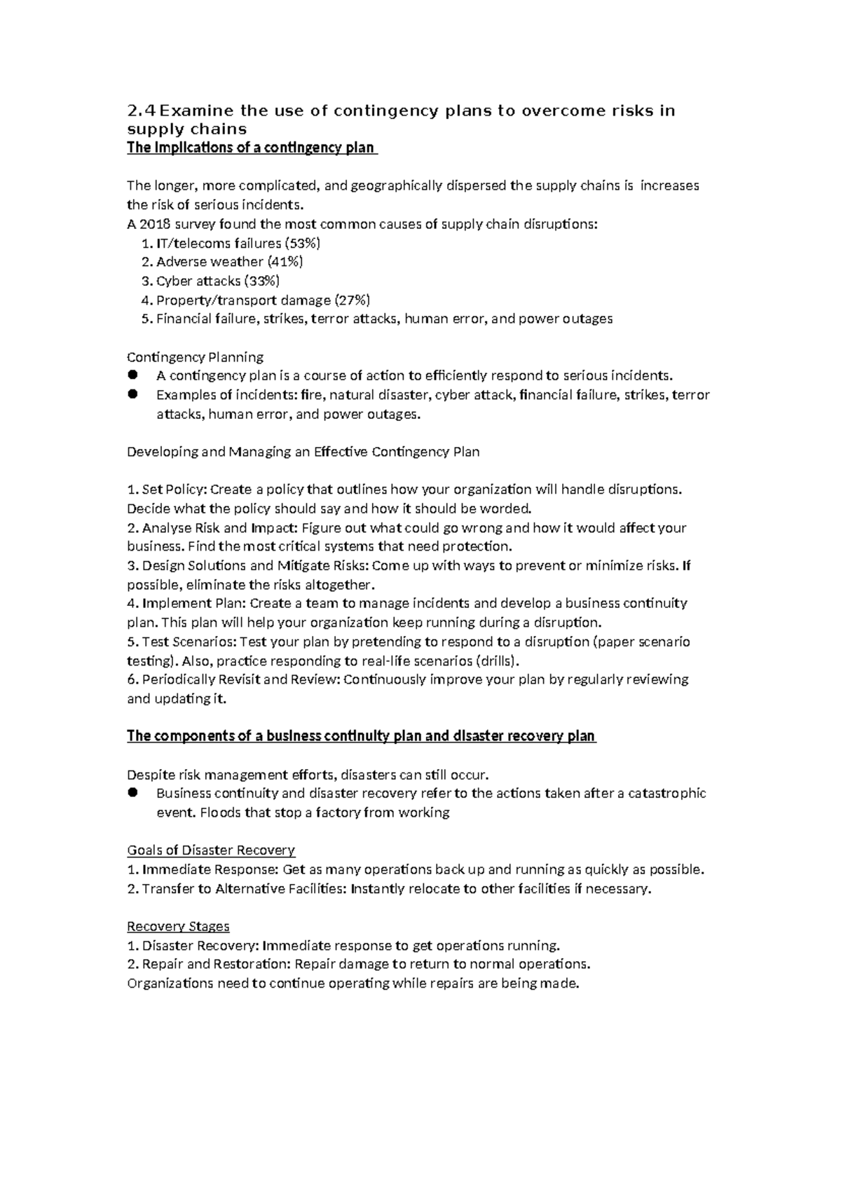 2.4 Contingency Plans for Mitigating Supply Chain Risks - Studocu