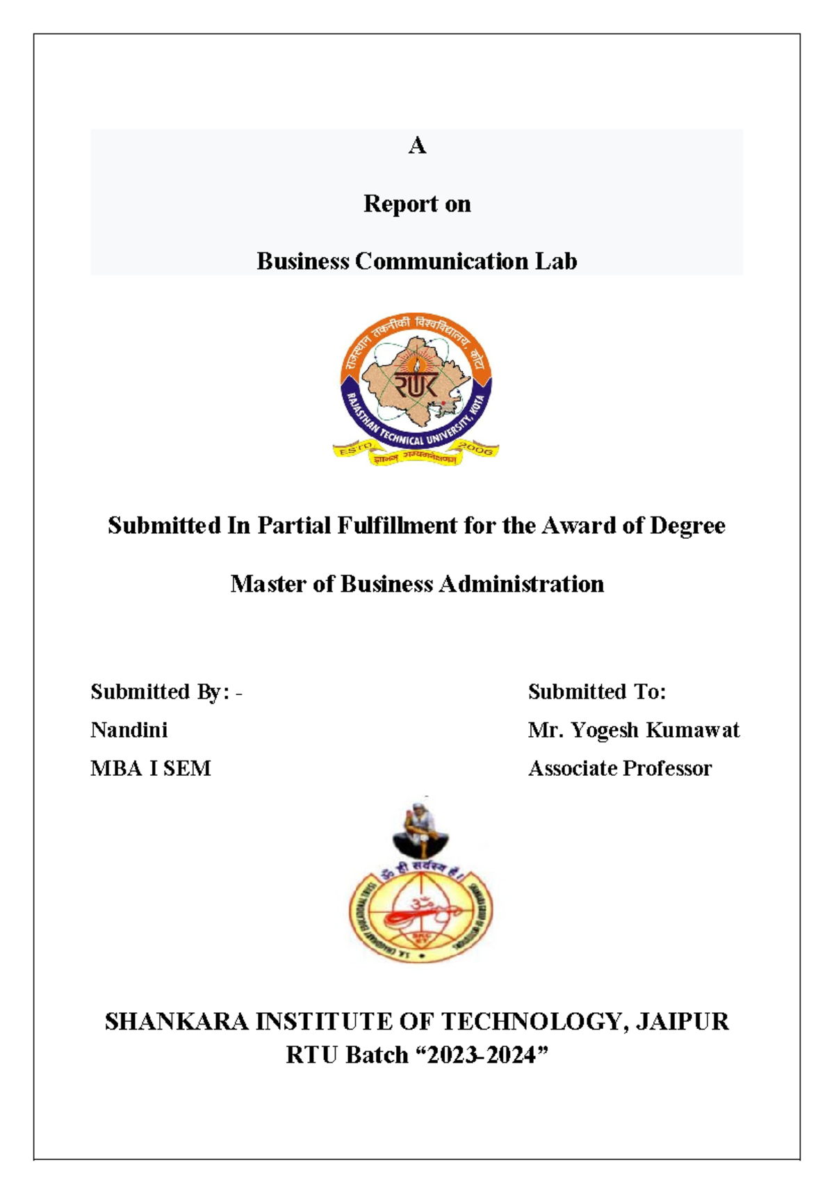 MBA I SEM Business Communication Lab Report - Studocu