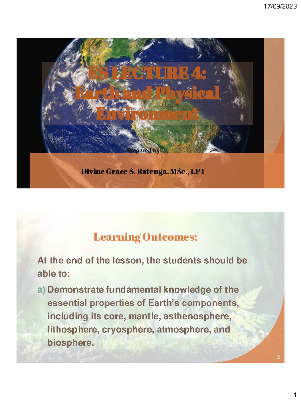 ES 4: Earth and the Physical Environment Lecture Notes - Studocu