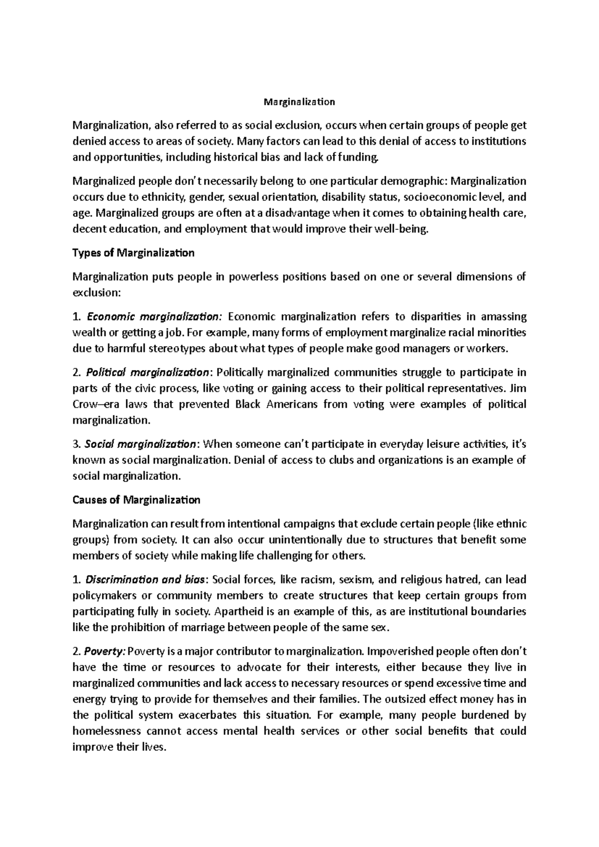 Marginalization - Lecture Notes on Social Exclusion and Its Causes ...