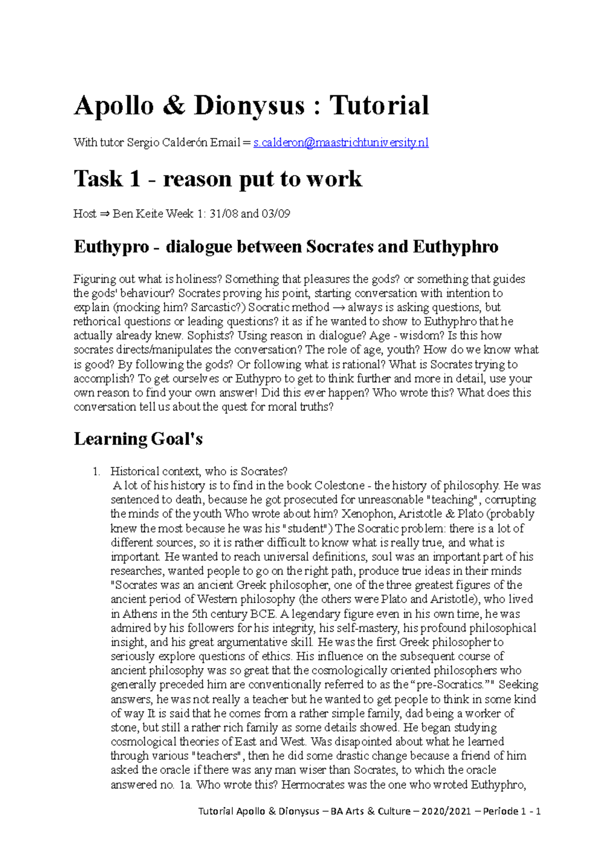 Apollo & Dionysus: Lecture Notes on Socratic Philosophy & Greek Tragedy ...