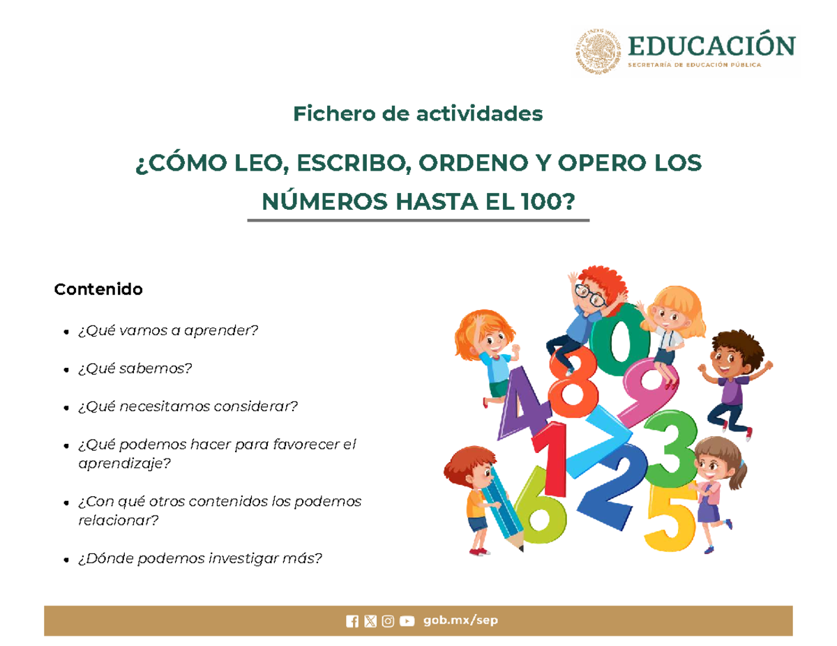 Fichero de Actividades: Leo, Escribo, Ordeno y Opero Números hasta 100 ...