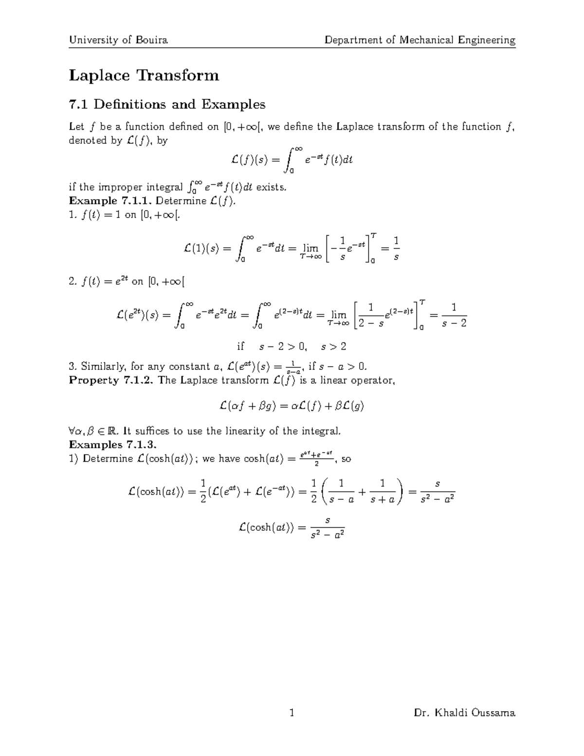 Laplace Transform Concepts and Examples - MATH 3 - Studocu