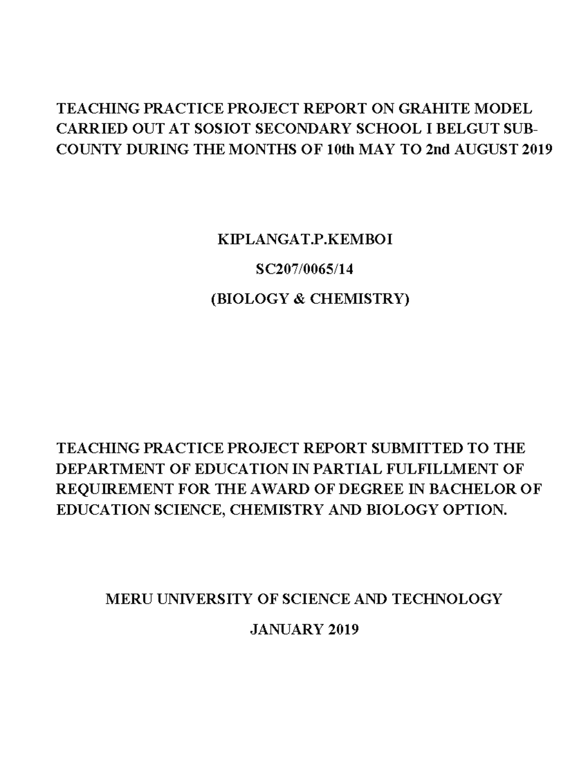 Philemon Tp project - TEACHING PRACTICE PROJECT REPORT ON GRAHITE MODEL ...