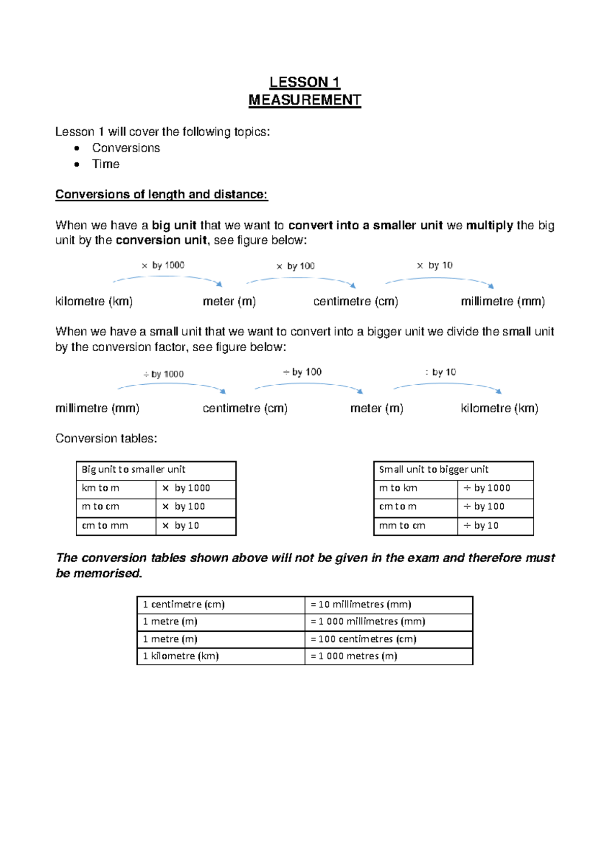 LESSON 1 MEASUREMENT: Essential Conversion Notes for Exams - Studocu
