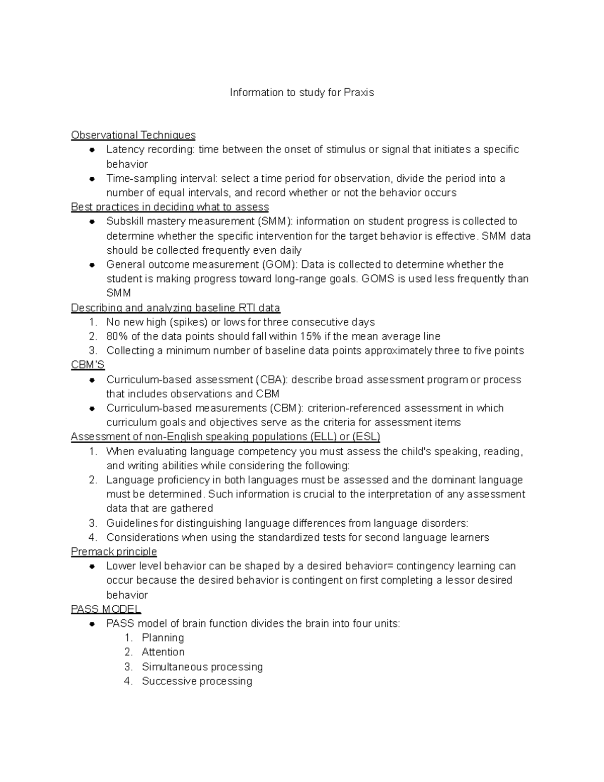 Praxis Study Sheet: Key Techniques and Assessment Strategies - Studocu