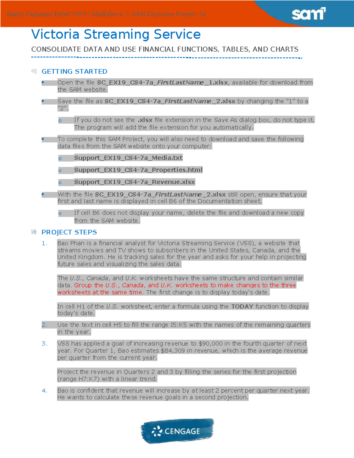 Shelly Cashman Excel 2019 Modules SAM Capstone Project 1a instructions ...