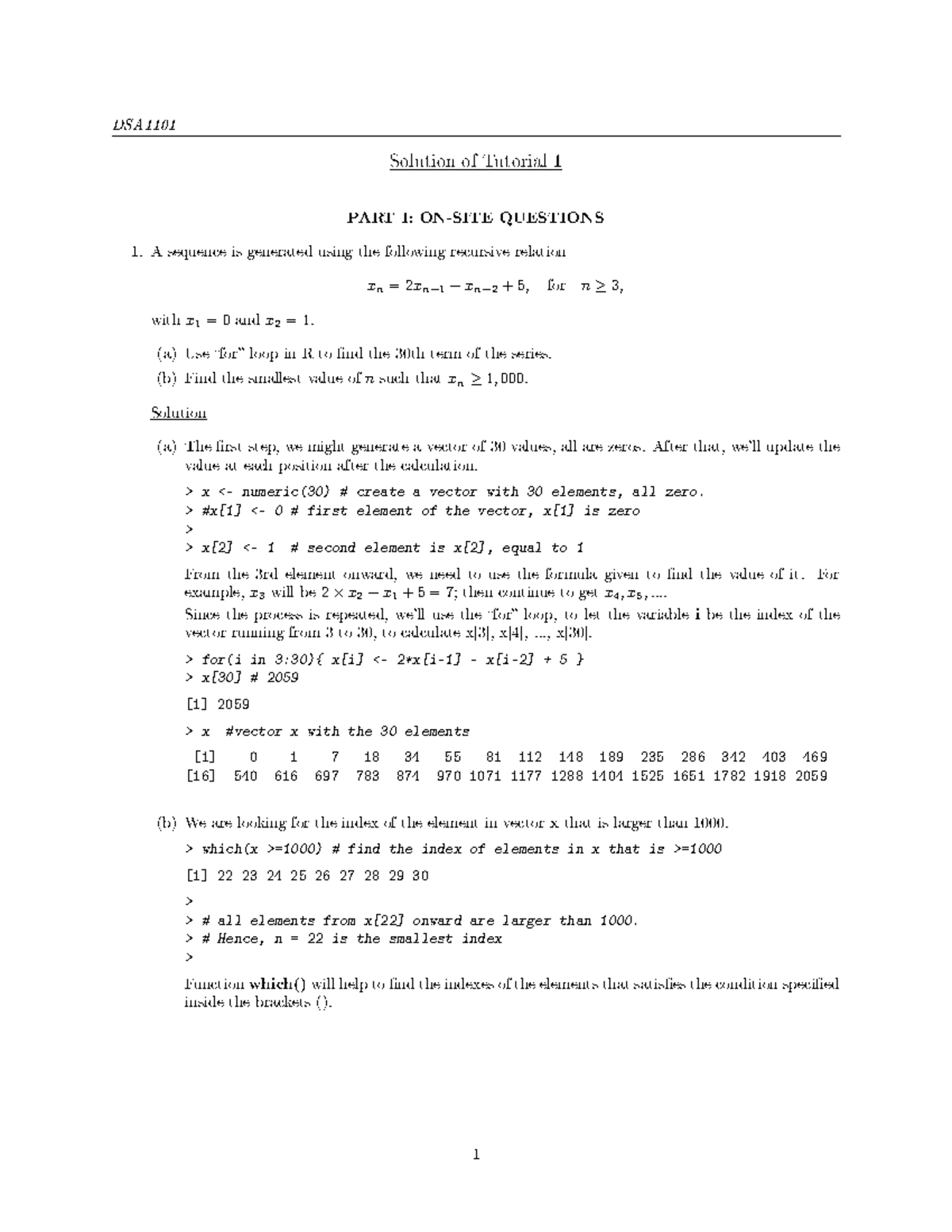 DSA1101 Tutorial 01 Solutions: Recursive Sequences & Savings - Studocu