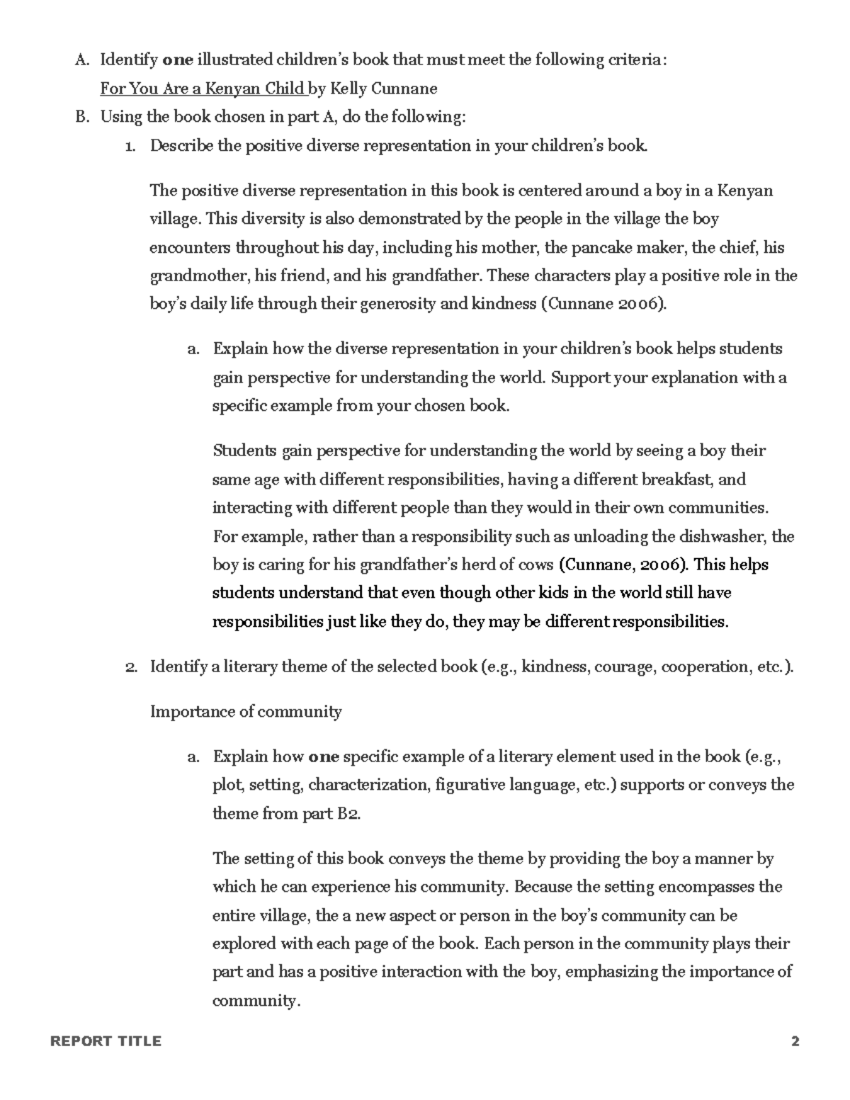 Children's Literature - A. Identify one illustrated children’s book ...