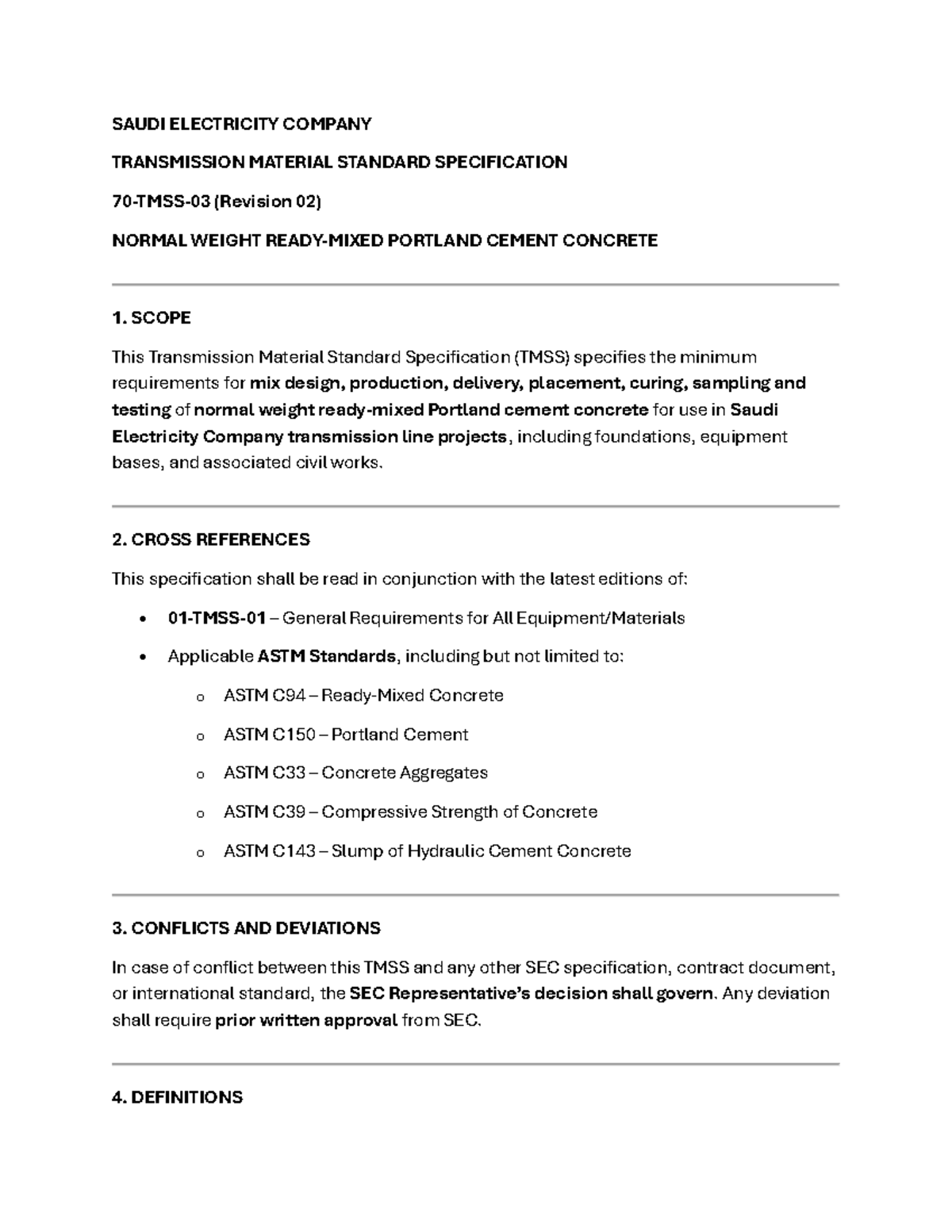 SEC Transmission Material Standard Specification for Concrete - Studocu
