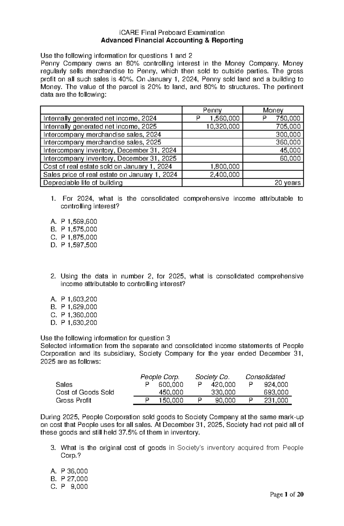 AFAR - Final Preboard Exam with Answer Key Encrypted for 2024 - Studocu
