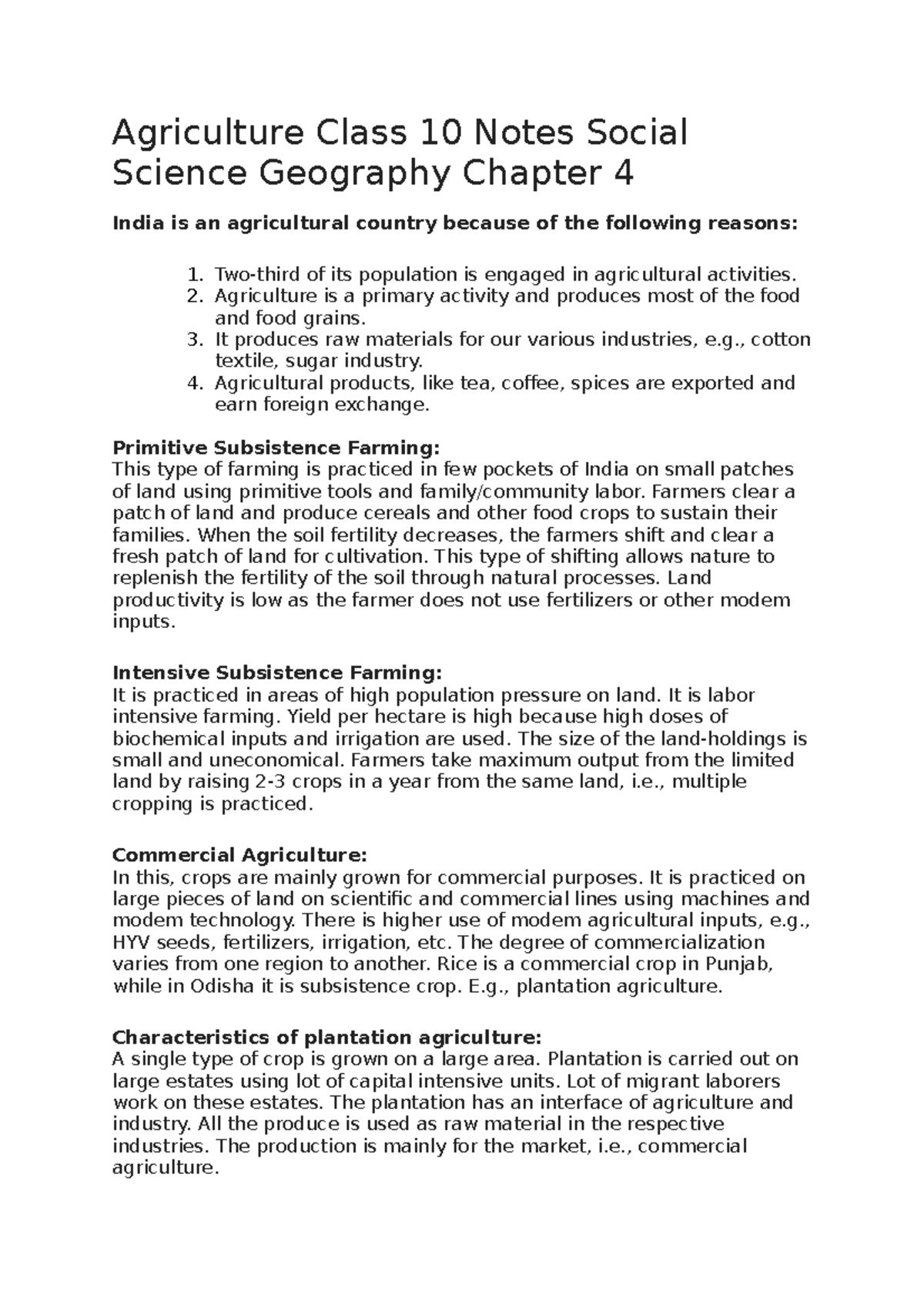 Agriculture Class 10 Notes Social Science Geography Chapter 4 ...