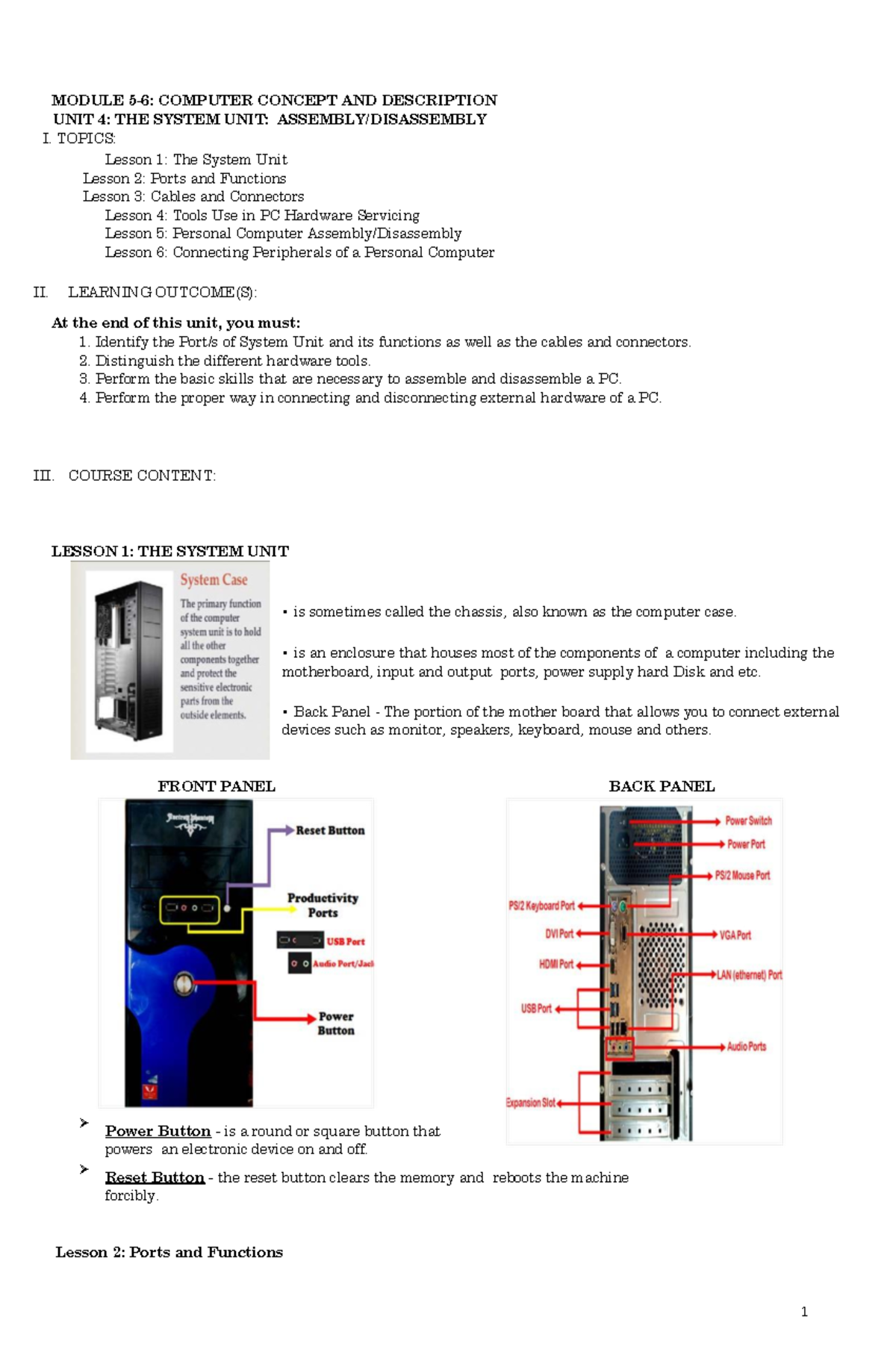 Module 5-6 THE System UNIT - MODULE 5-6: COMPUTER CONCEPT AND DESCRIPTION UNIT 4: THE SYSTEM ...