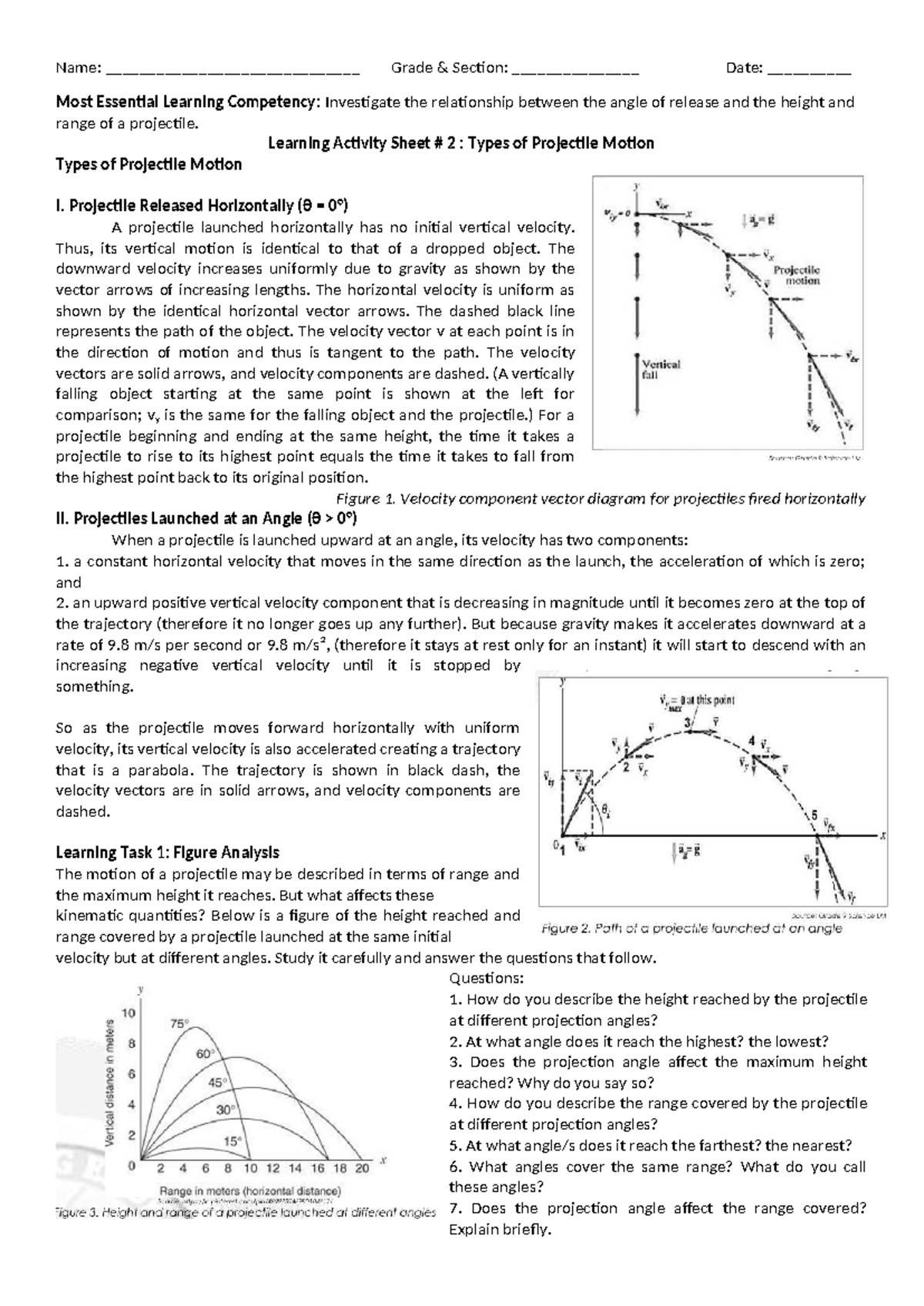 LAS#2: Types of Projectile Motion in Science 9 Q4 - Studocu