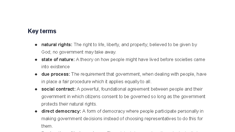 Key Terms in U.S. Politics: Natural Rights & Government Structure - Studocu
