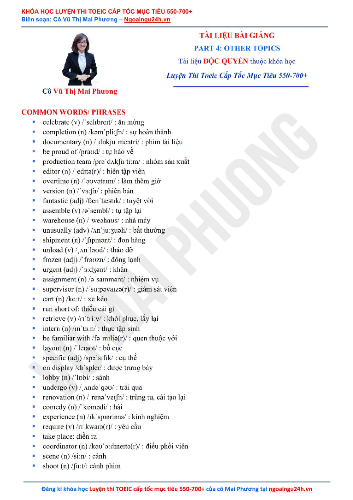 KHÓA HQC LUYEN THI TOEIC CÁP TÓC MUC TIÊU 550-700+ - PART 4: OTHER ...