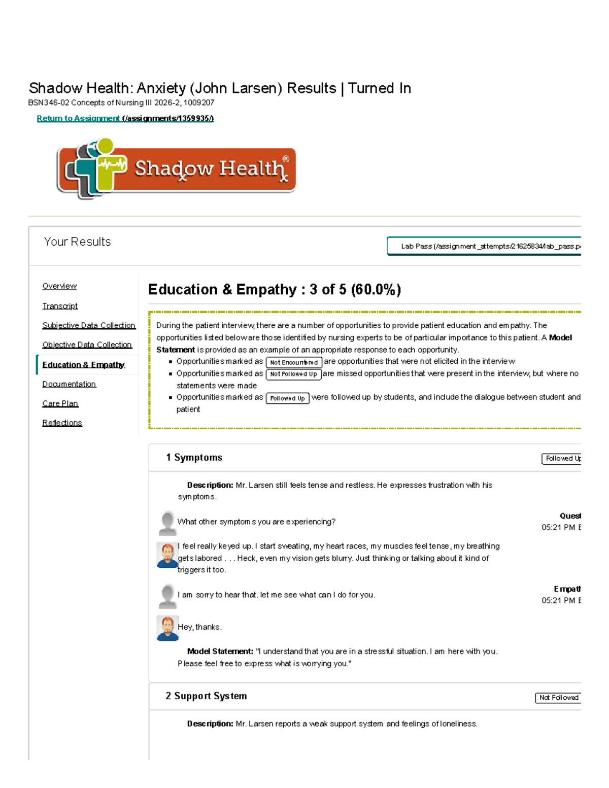 Concepts of Nursing 1009207: Anxiety Case Study - Mr. Larsen's Care ...
