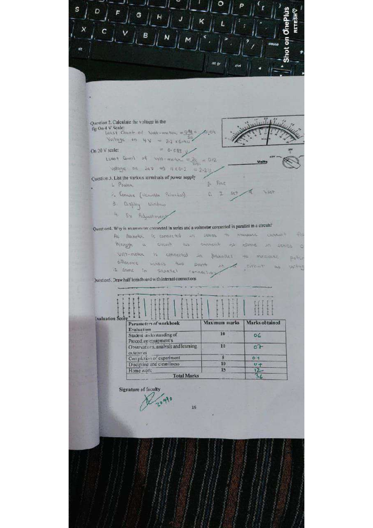ECE 279 2 - EXPERIMENT 1 - Question 2. Calculate the voltage in the fig On 4 V Scale: least ...