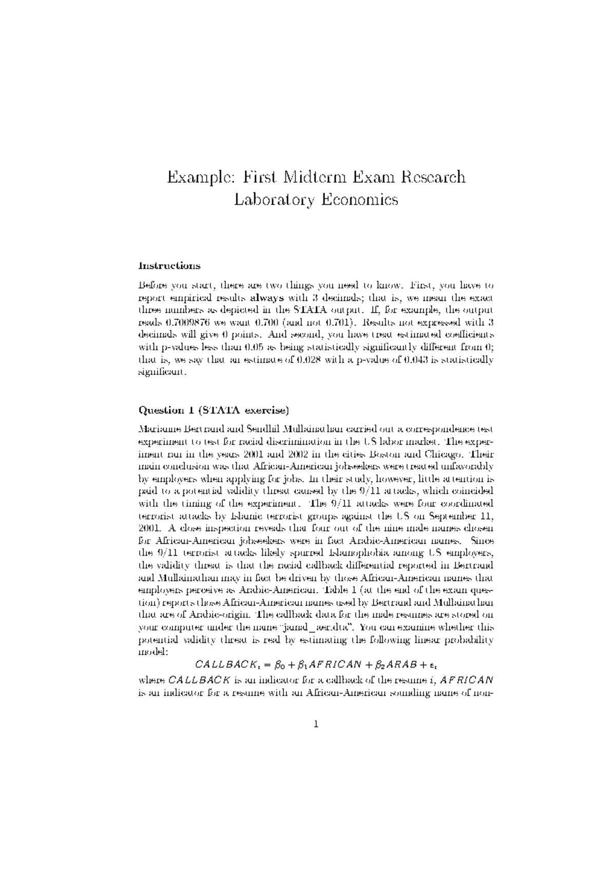 Mock Exam Part 1 for Research Project Business (RPB101) - Studeersnel