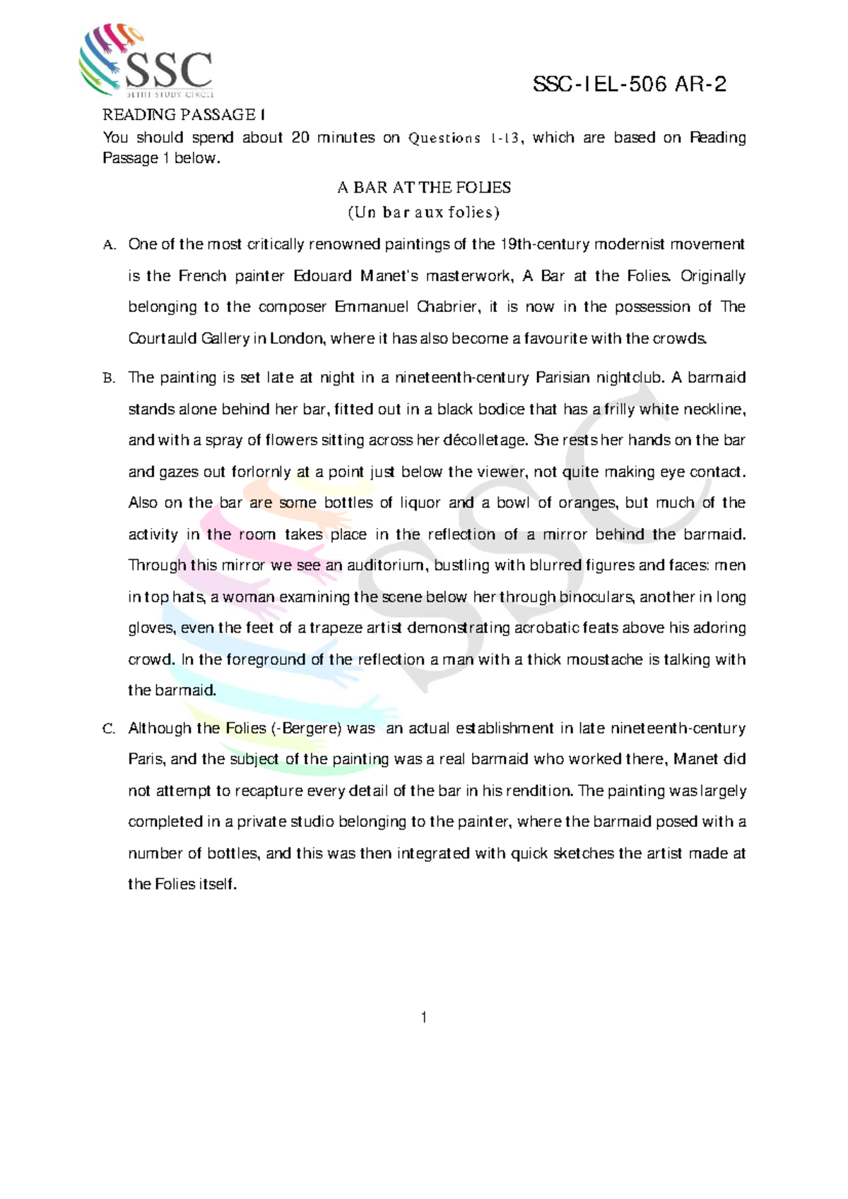 SSC-IEL-506 AR-2: Analysis of "A Bar at the Folies" and Miles Davis ...