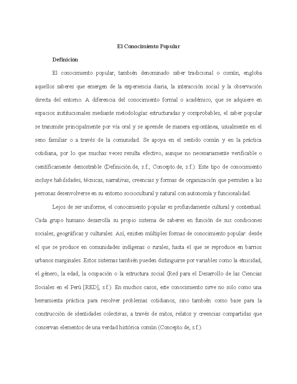 Conocimiento Popular: Definición, Historia y Ejemplos - Studocu