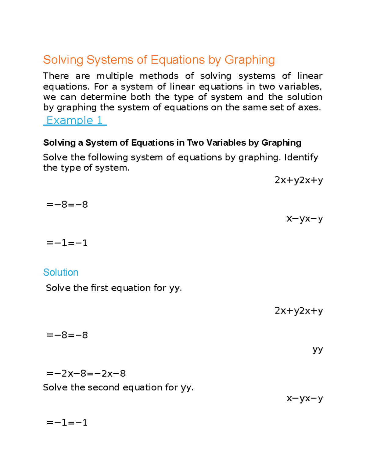 8-1 Reading and Participation Activities Systems of Linear Equations ...