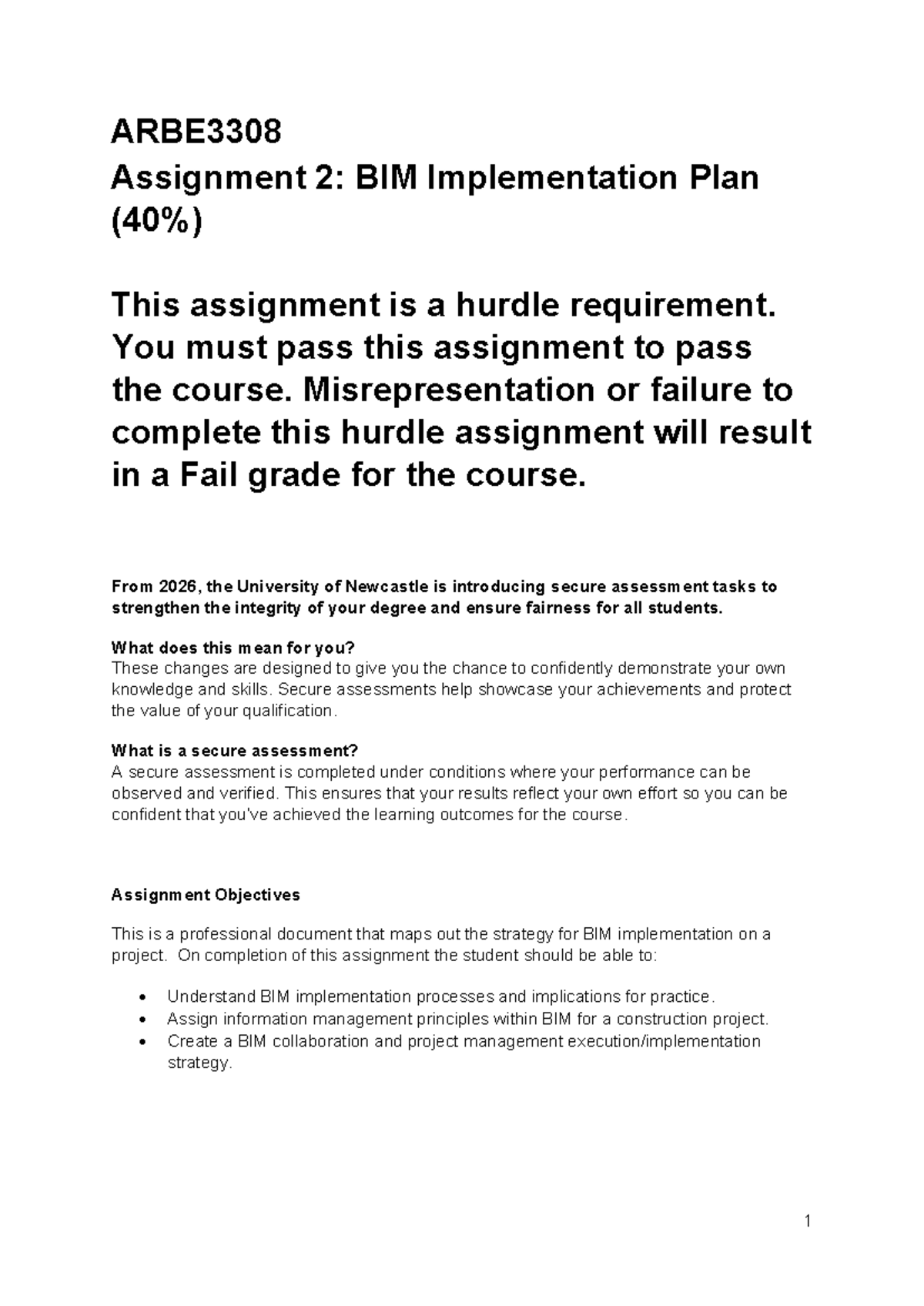 ARBE3308 Assignment 2: BIM Implementation Plan Overview and Guidelines ...