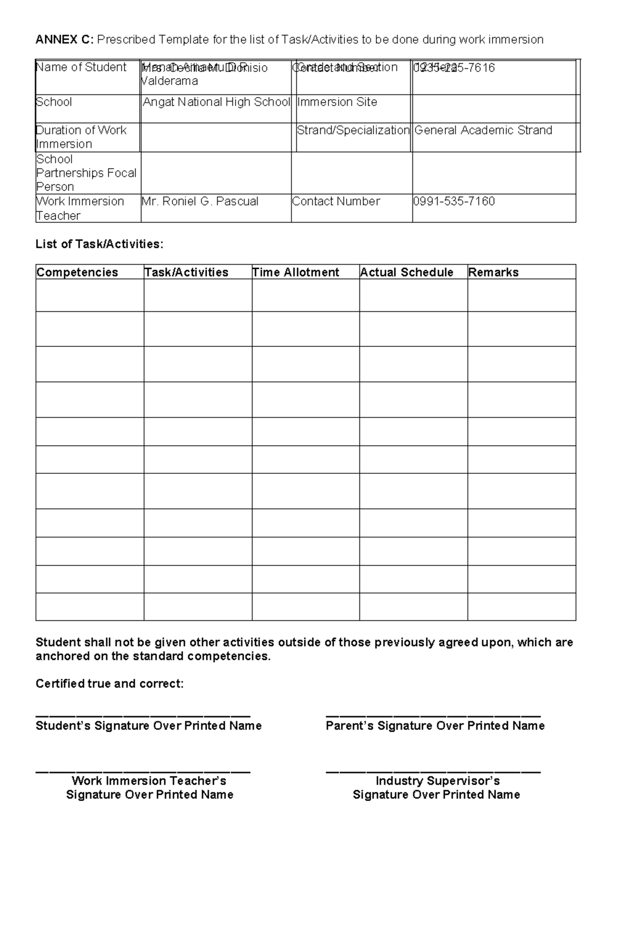 Work Immersion Journal Template for 12 Hera G.A. Strand - Studocu