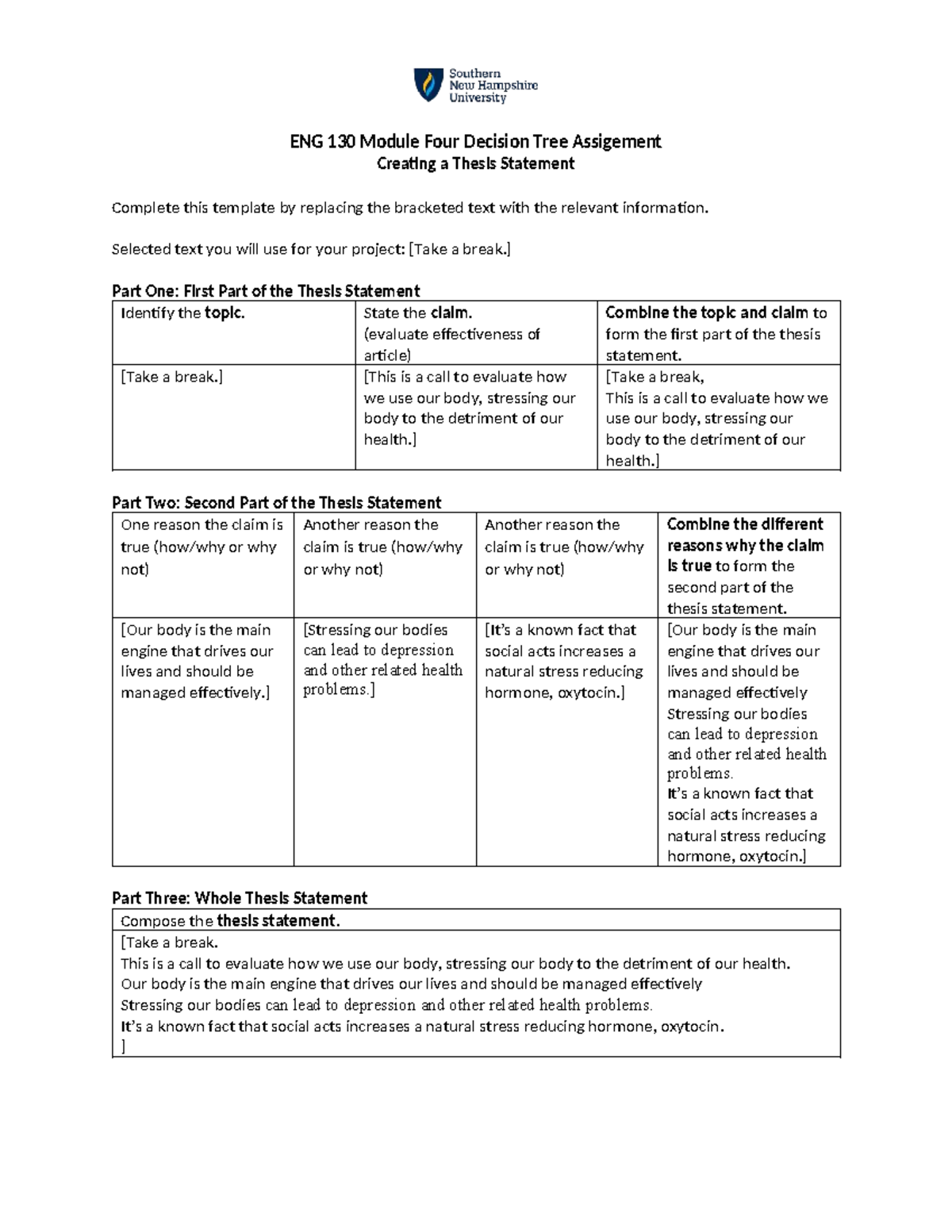 ENG 130 Module Four Decision Tree Thesis Statement Development - Studocu