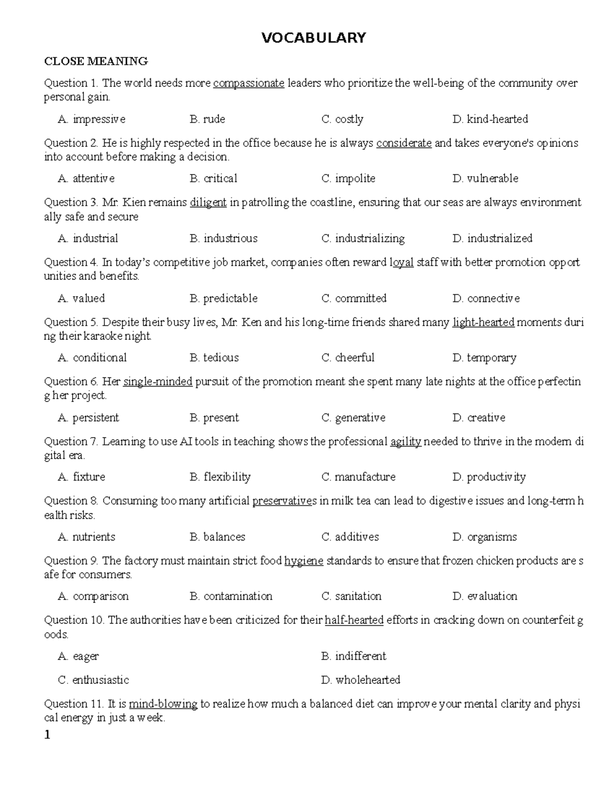 Grade 12 - Vocabulary and Sentence Structure Revision Exercises - Studocu