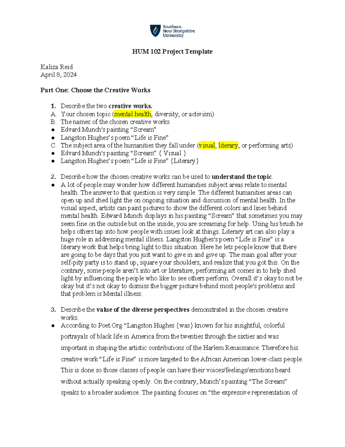 HUM 102 Final Project on Mental Health through Art and Literature - Studocu