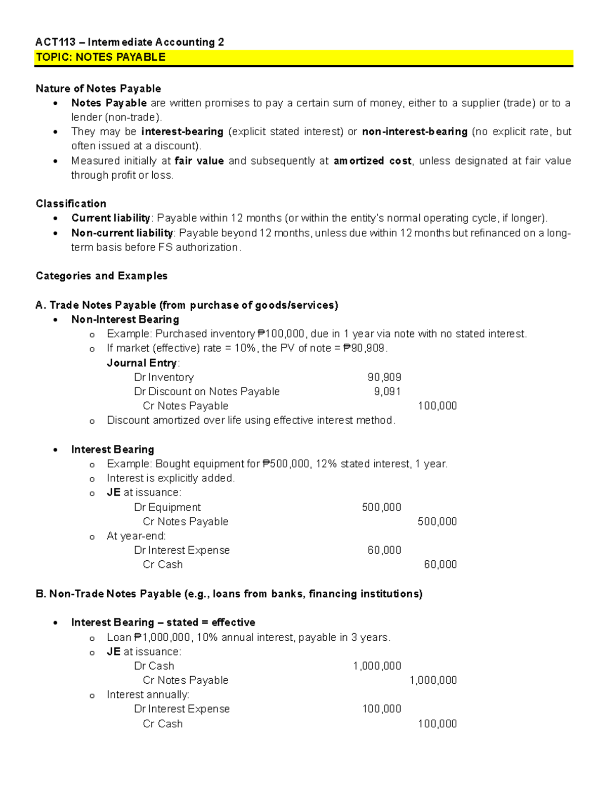 113 - IA 2 - Comprehensive Notes on Notes Payable - Studocu