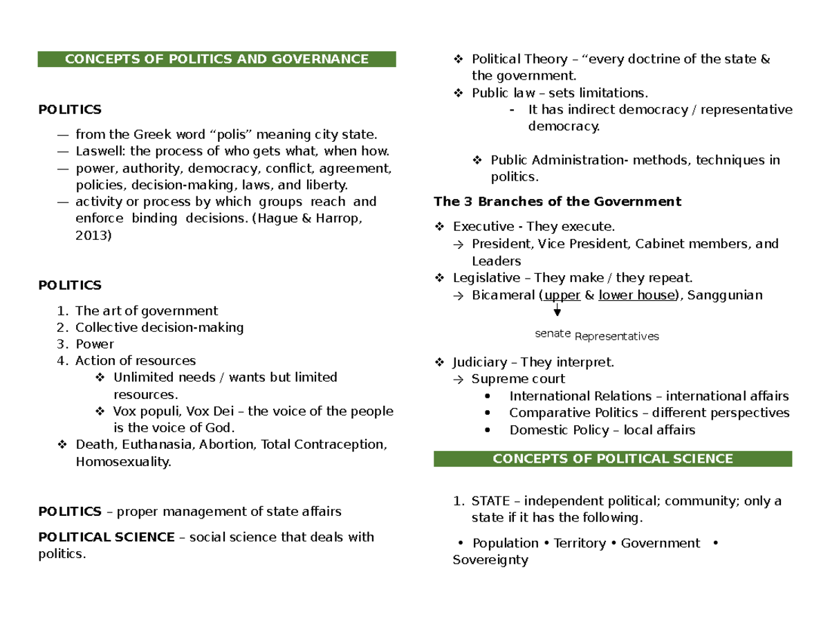 PPG Grade 12 Political Science Concepts and Governance Notes - Studocu