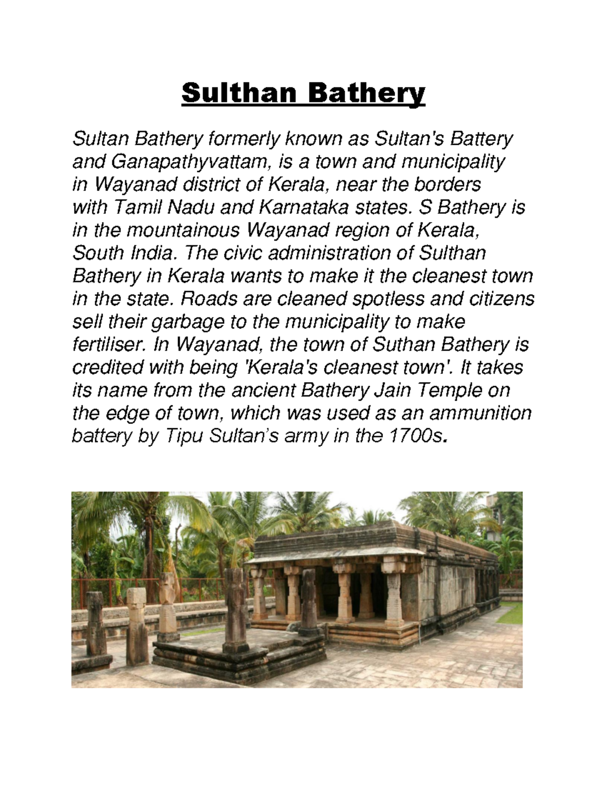 Cultural and Documentary Study of Sulthan Bathery Villages - Studocu
