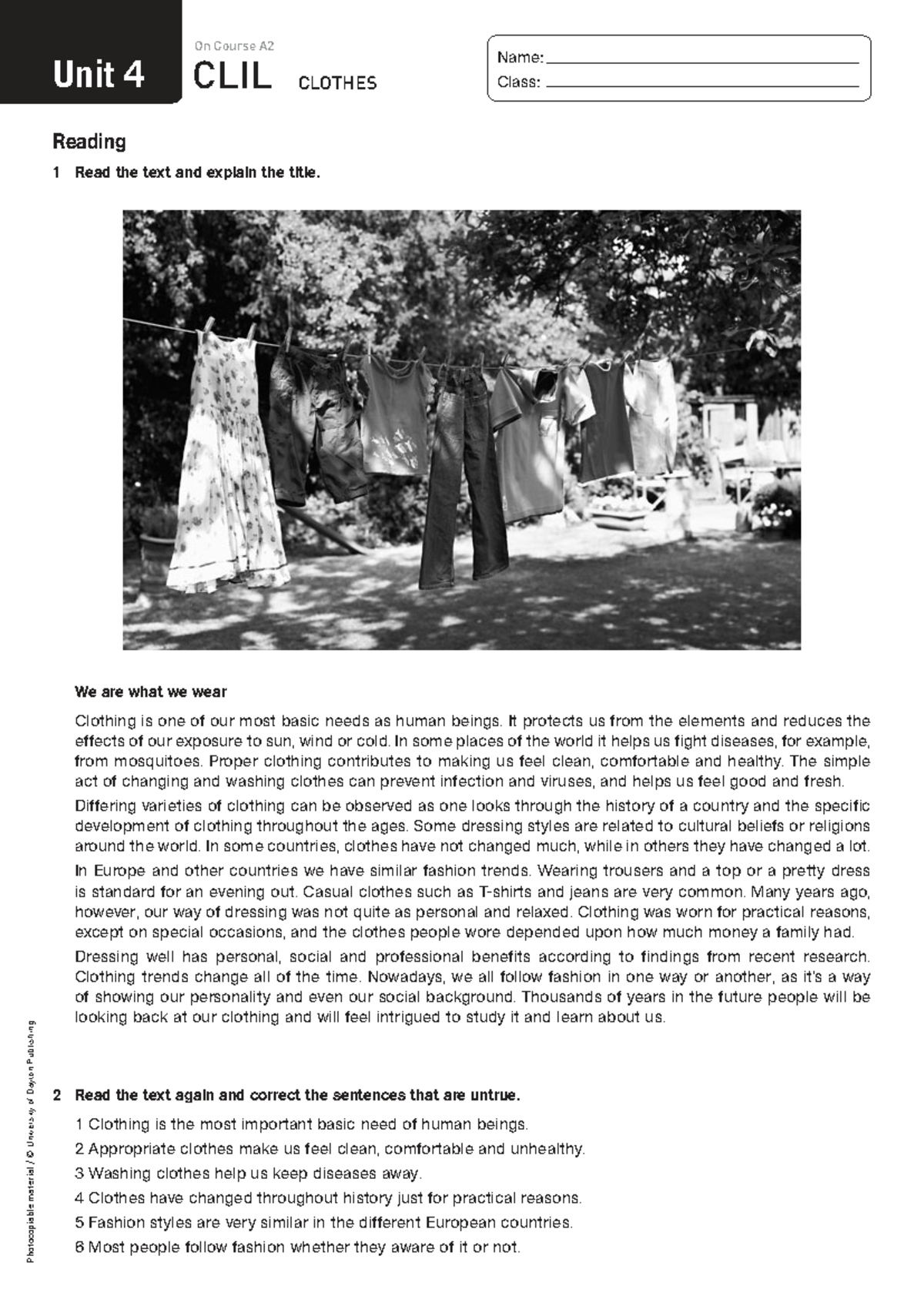 On Course A2 CLIL Worksheets: Unit 4-6 Overview and Activities - Studocu