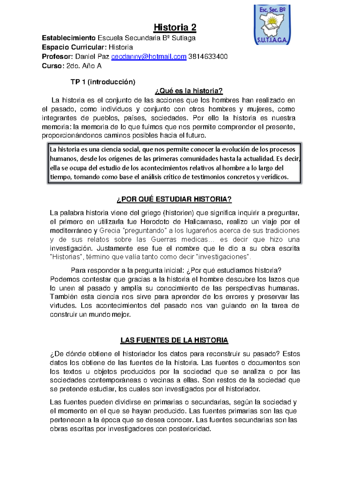 00 Historia 2do Año A TM - Cuadernillo de Historia y Actividades - Studocu