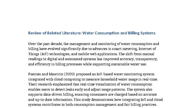 RRL: Innovations in Water Consumption & Billing Systems - Studocu