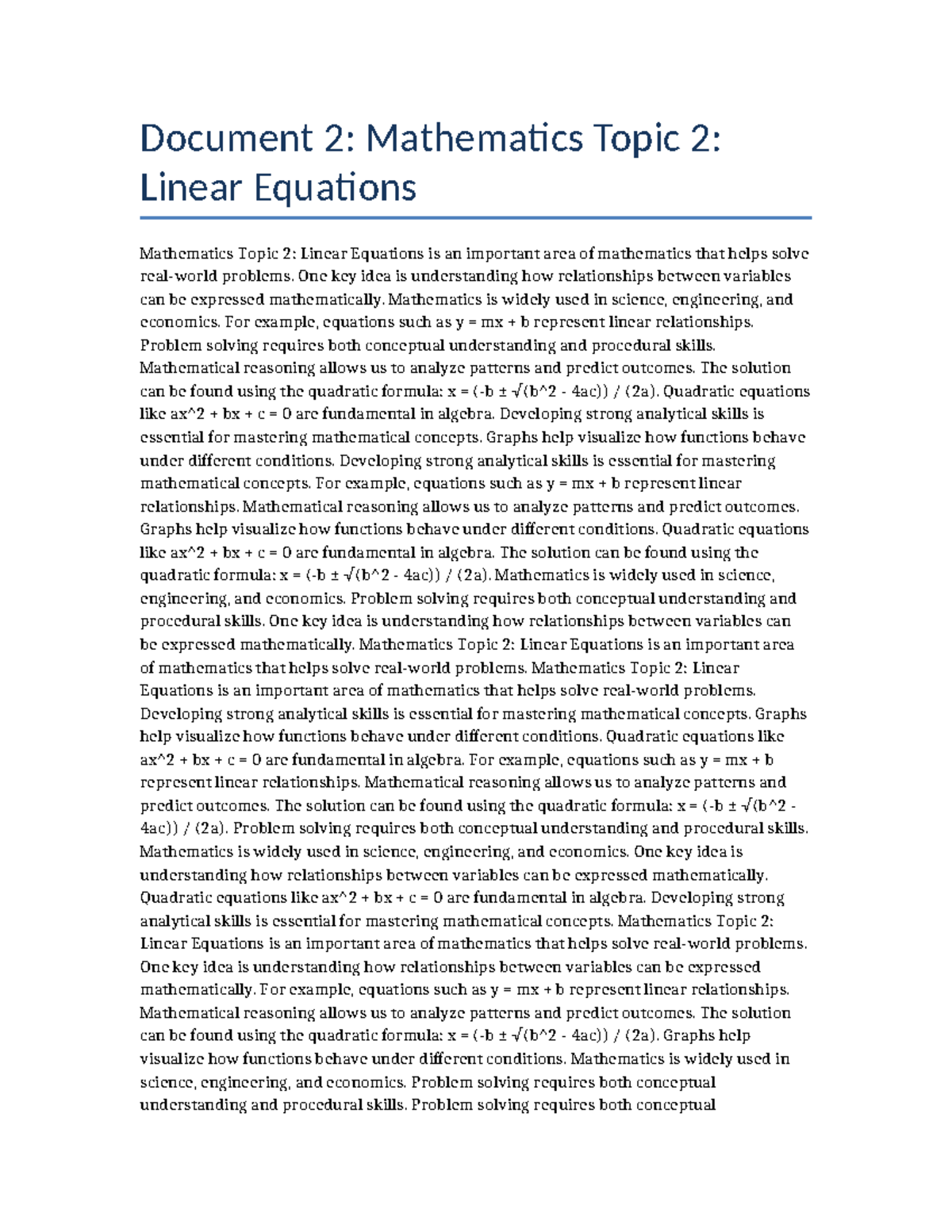 Mathematics 002: Understanding Linear Equations and Their Applications ...