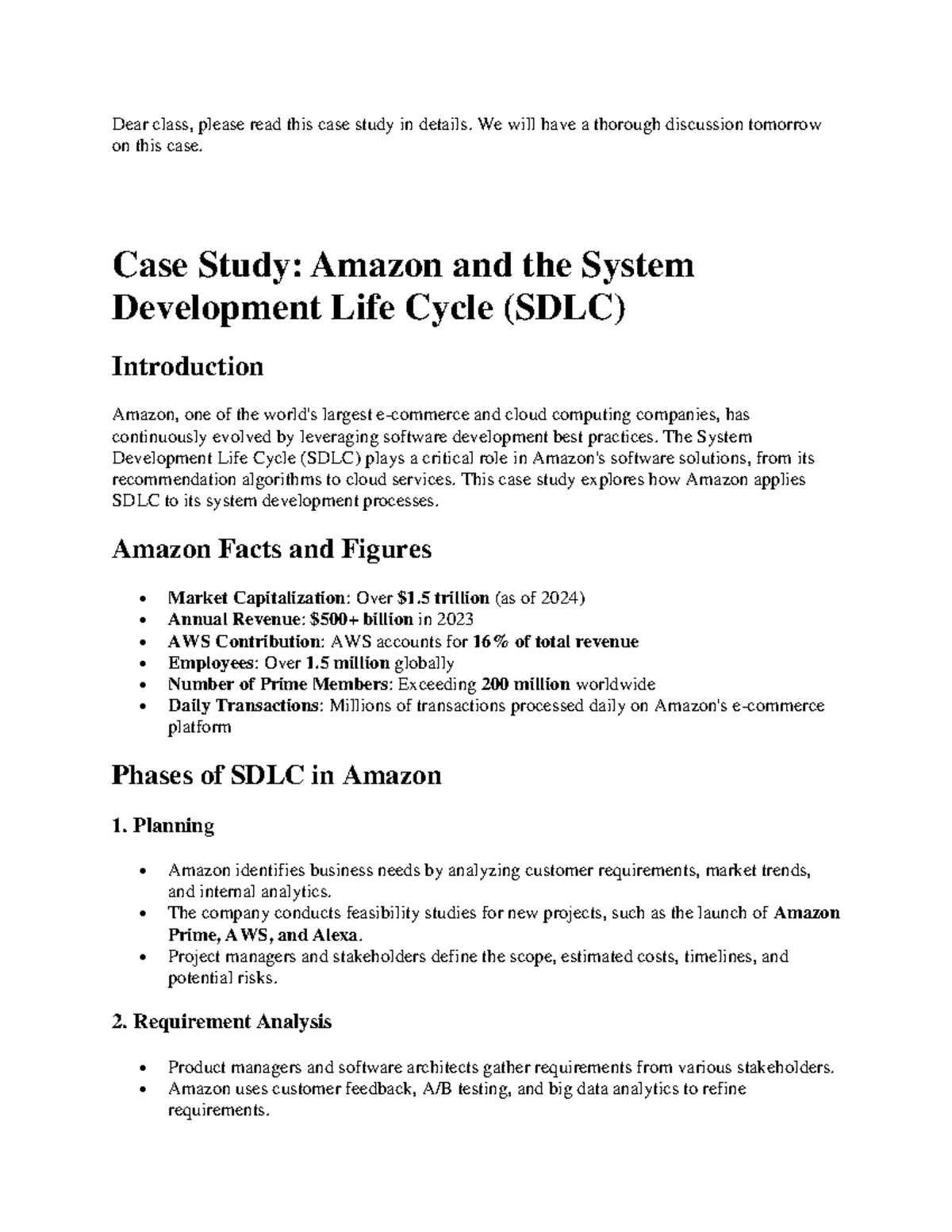 Amazon SDLC Case Study: An In-Depth Examination of Best Practices - Studocu