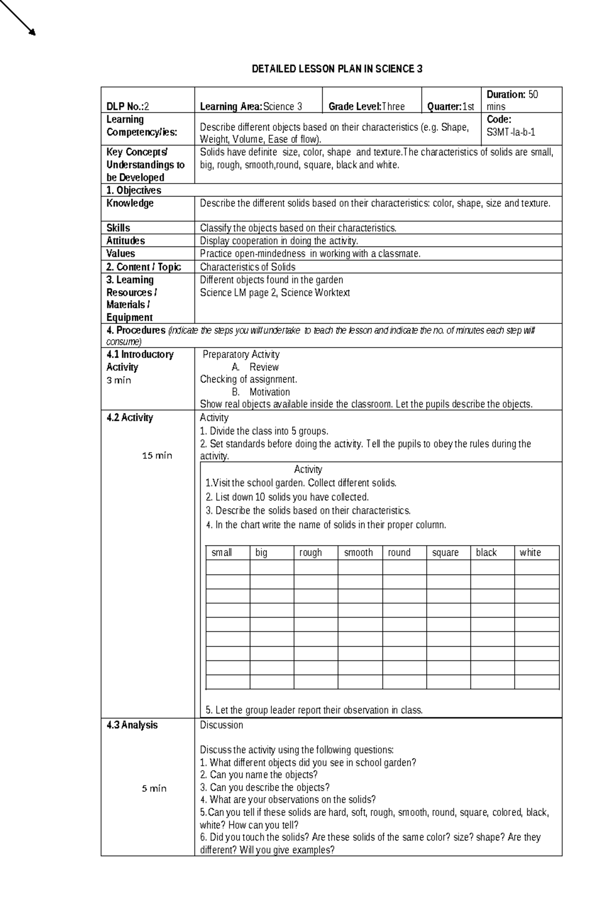 Detailed Lesson Plan in Science 3 (DLP 2) – Quarter 1 Concepts on ...