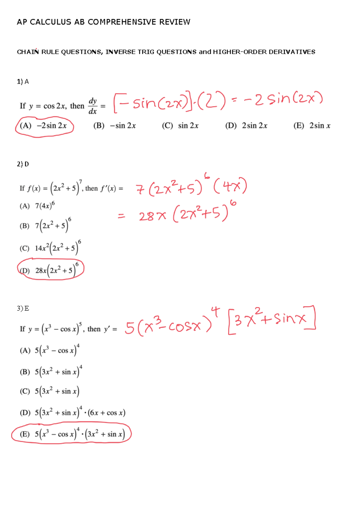 AP Calculus AB 2024 Review: Chain Rule, Inverse Functions & Answers ...