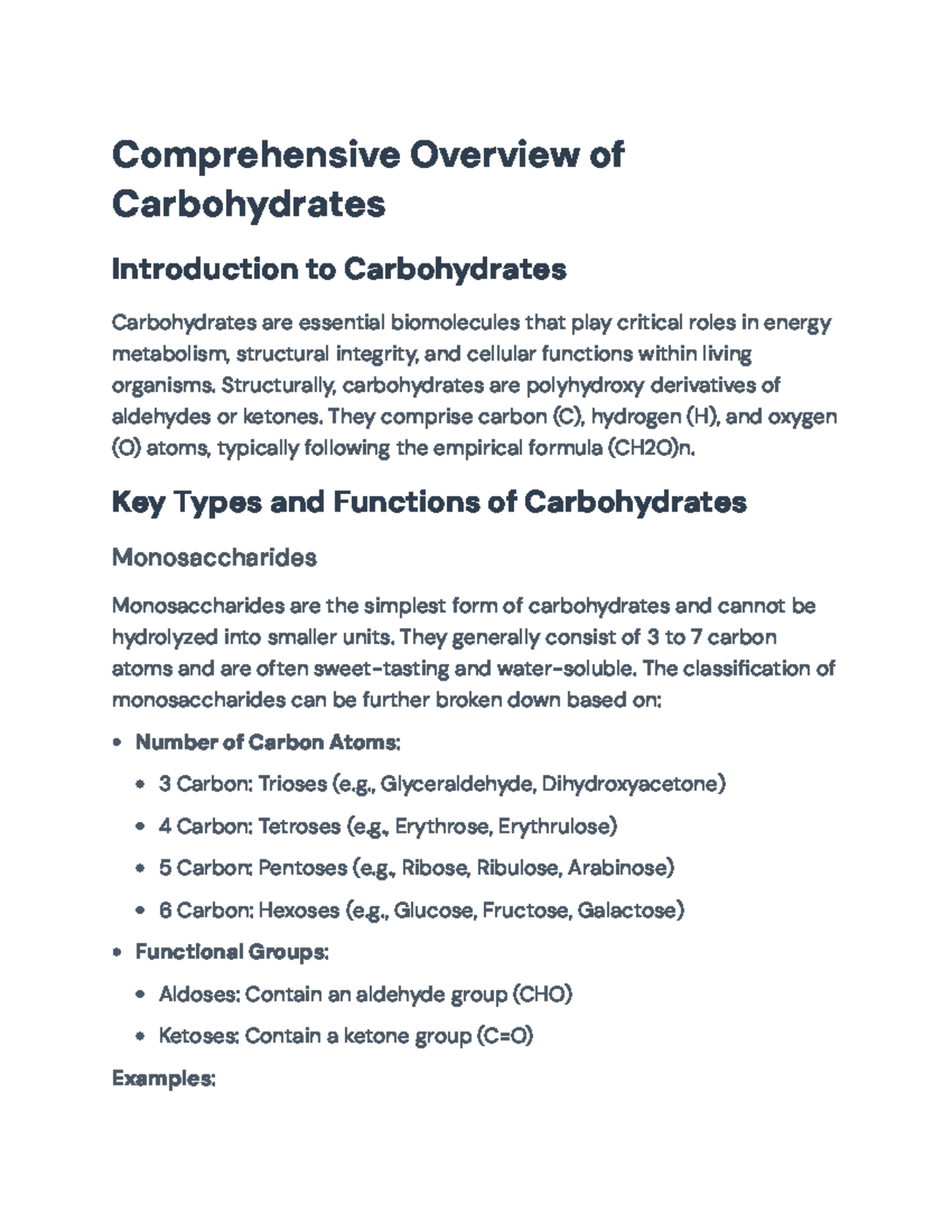 Comprehensive Overview of Carbohydrates: Structures and Functions ...