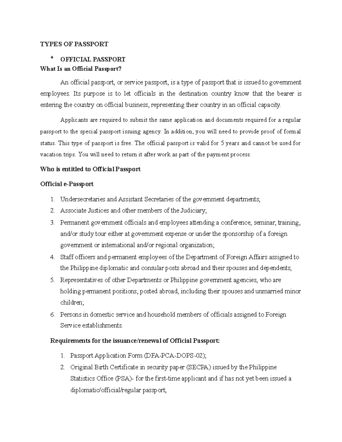 TOUR 27 Official and Diplomatic Passport Types and Requirements - Studocu